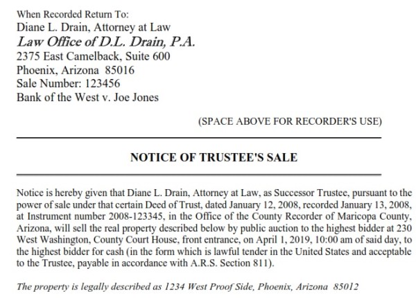 Arizona Trustee’s Sale Overview - Law Office of D.L. Drain, P.A ...